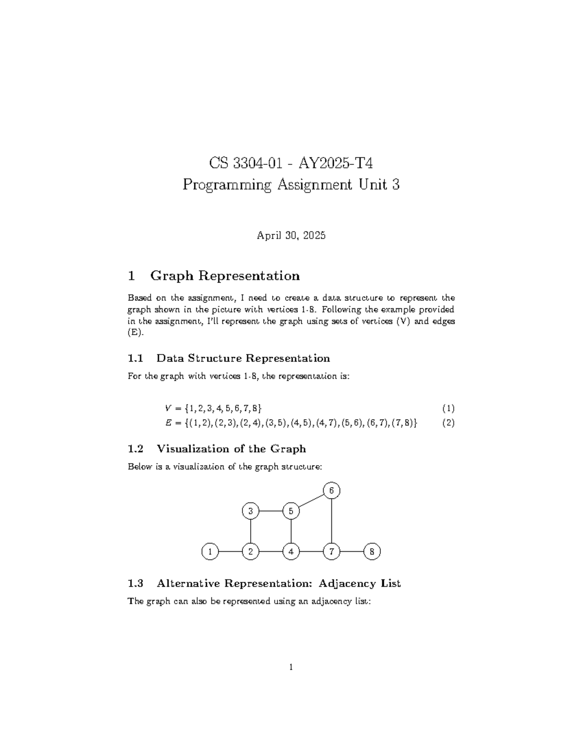 CS3304 Programming Assignment Unit 3: Graph Representation Analysis - Studocu