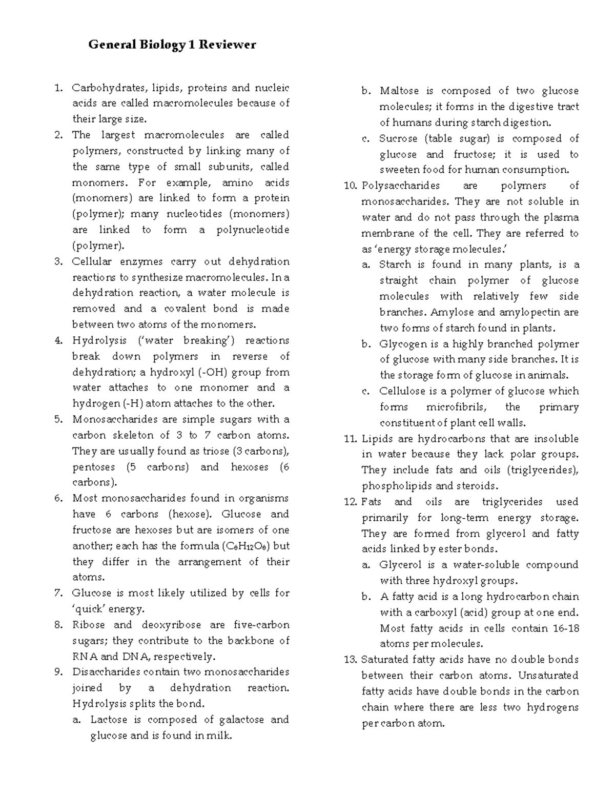 SENIOR HIGH SCHOOL GENERAL BIOLOGY REVIEWER NOTES - General Biology 1 ...