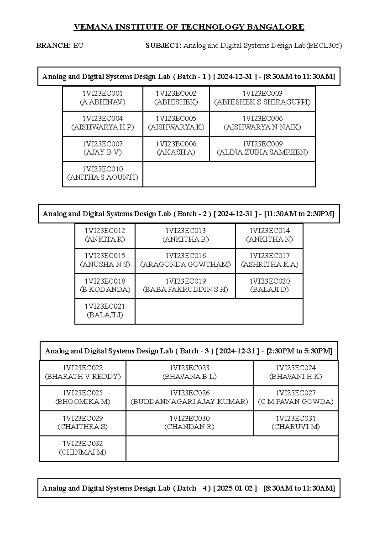 BECL305 - Lab - VEMANA INSTITUTE OF TECHNOLOGY BANGALORE BRANCH: EC ...