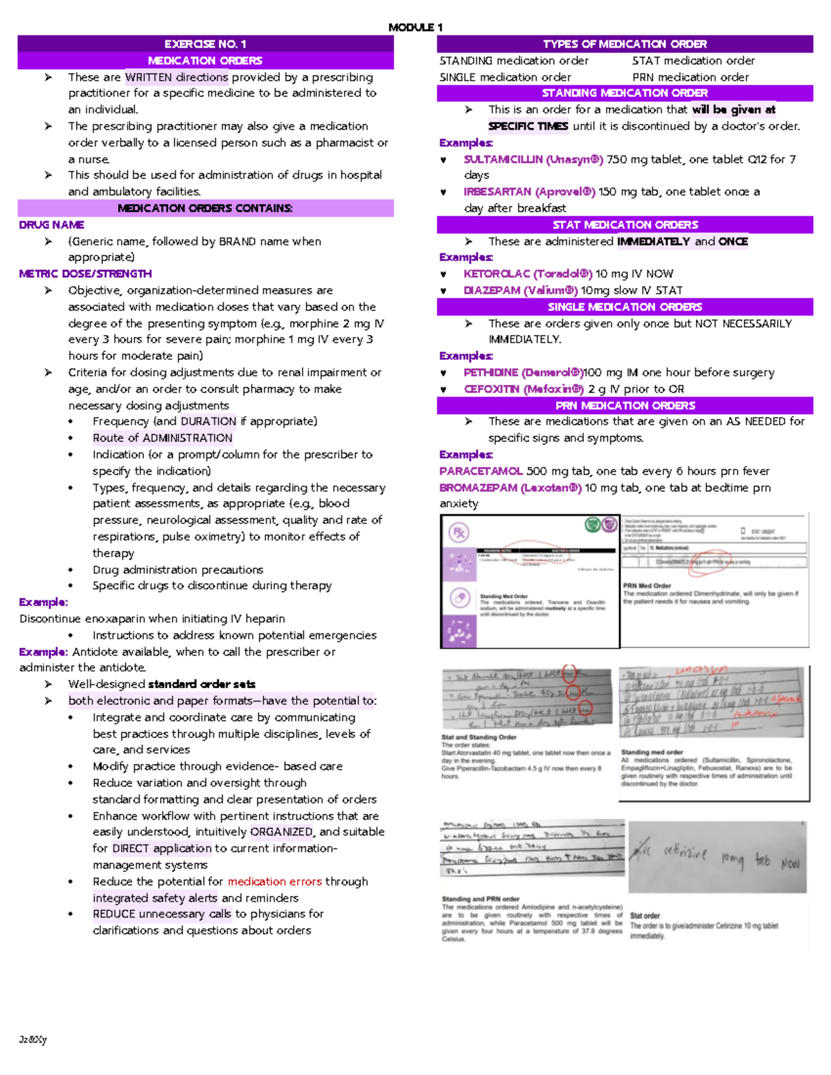 PDIS2 LAB - pdis lab notes - MODULE 1 EXERCISE NO. 1 MEDICATION ORDERS ...