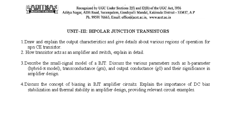 BASIC ELECTRONICS: Midterm 2 Key Questions on BJT Operation - Studocu