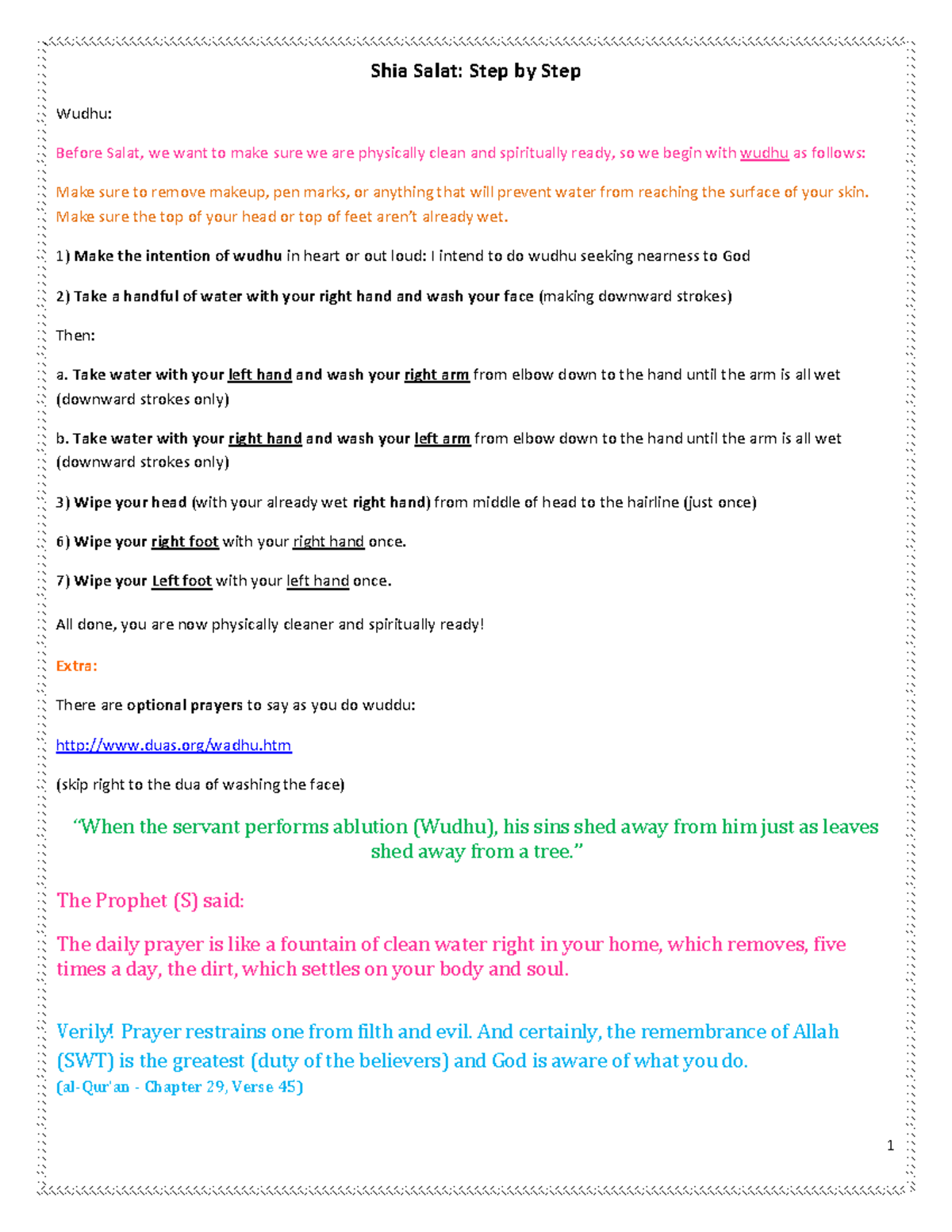 Shia Salat Guide: Wudhu & Prayer Steps (Islam 101) - Studocu