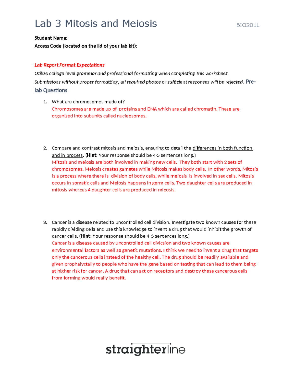 A & P 1 Lab 3: Understanding Mitosis and Meiosis Processes - Studocu