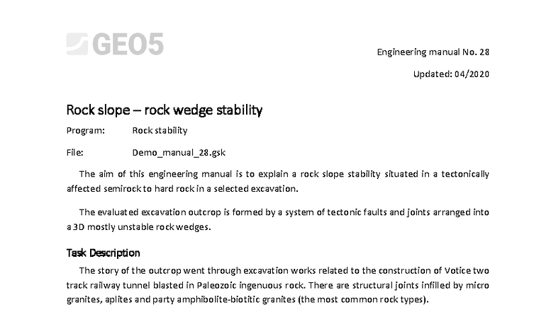 GEO5 Rock Wedge Stability Analysis Manual No. 28 - Studocu