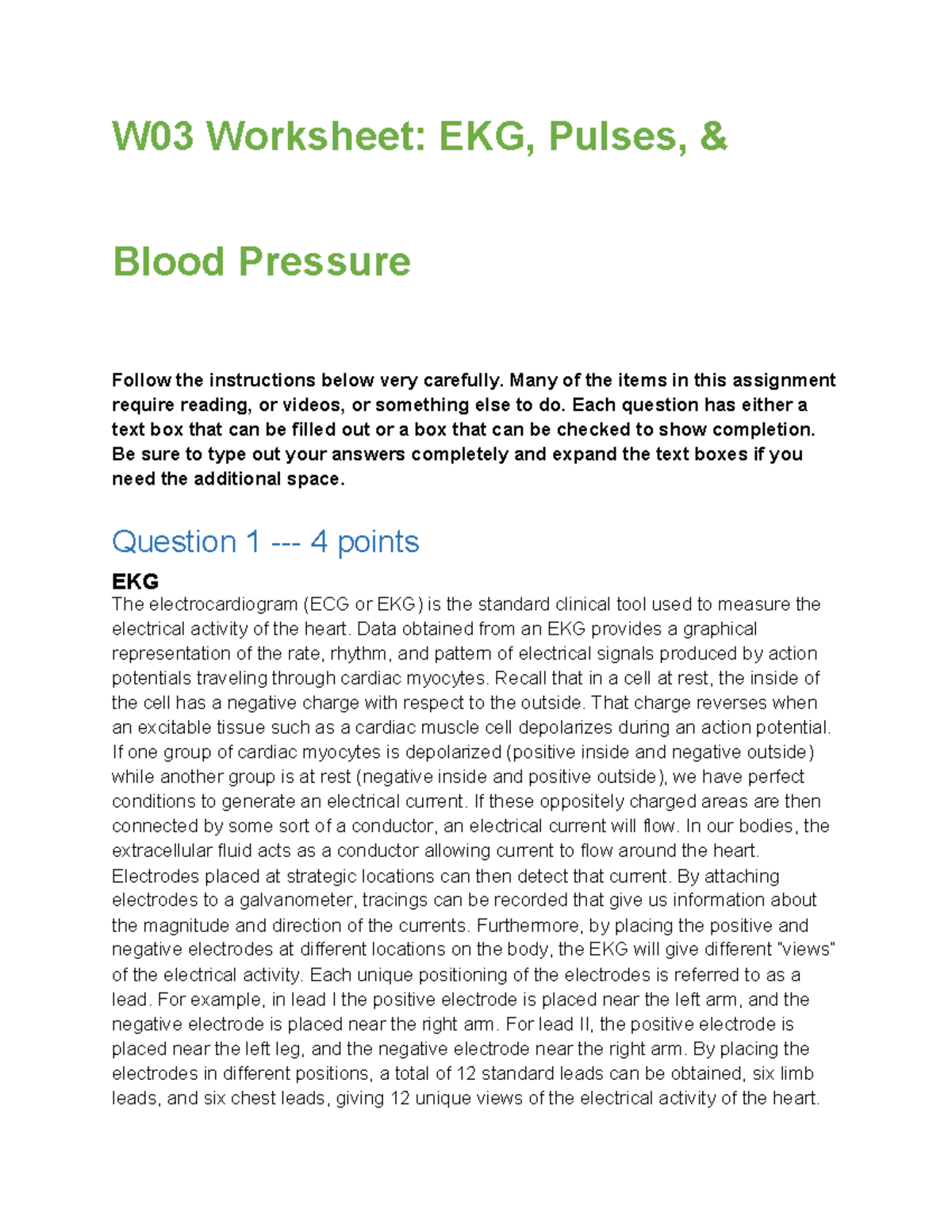 W03 Worksheet EKG, Pulses, & Blood Pressure - W03 Worksheet: EKG ...