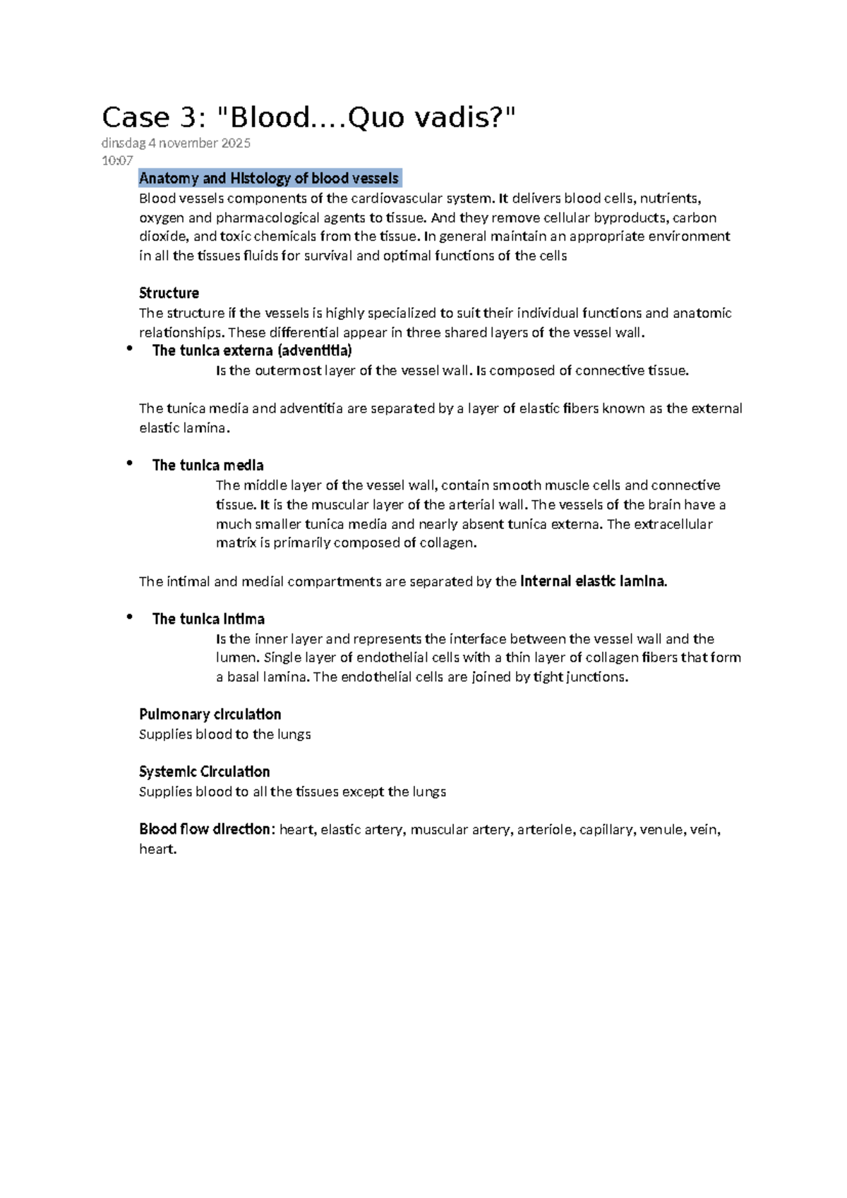 Case Study 3: Anatomy & Histology of Blood Vessels - Studeersnel