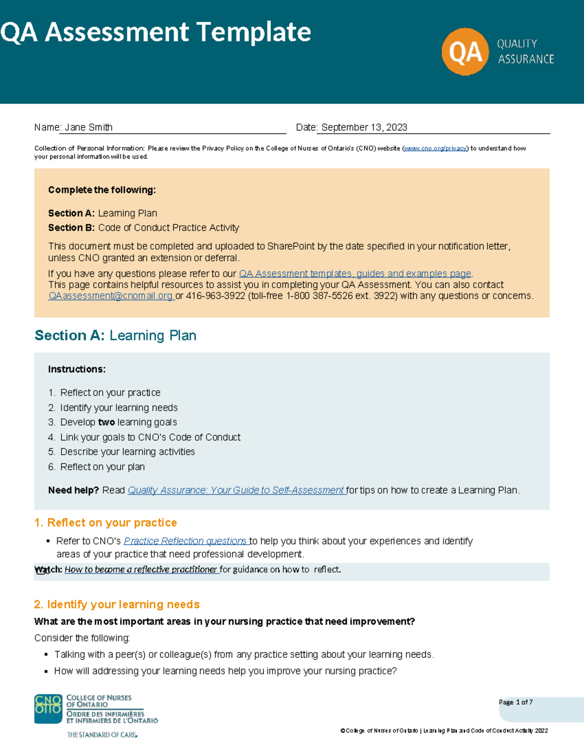 Fall 2023 CNO Learning Plan: Essential Steps for Nursing Growth - Studocu