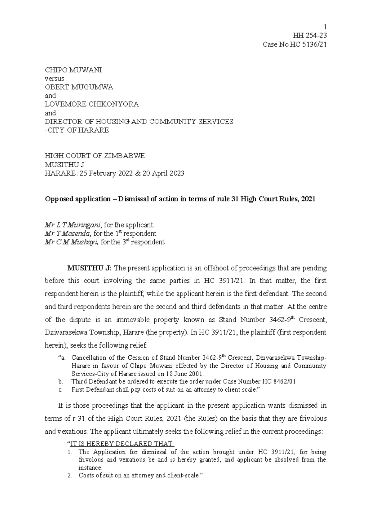 Muwani v Mugumwa & Others: High Court Ruling on Frivolous Action (HC ...