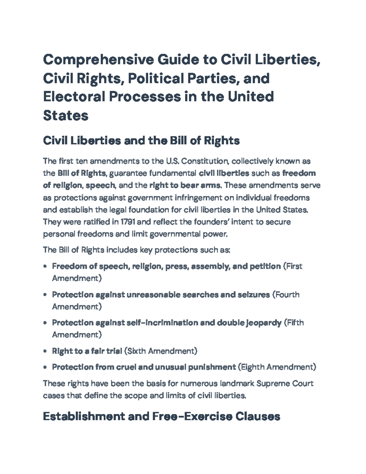 Comprehensive Overview of Civil Liberties, Rights, and Elections in the ...