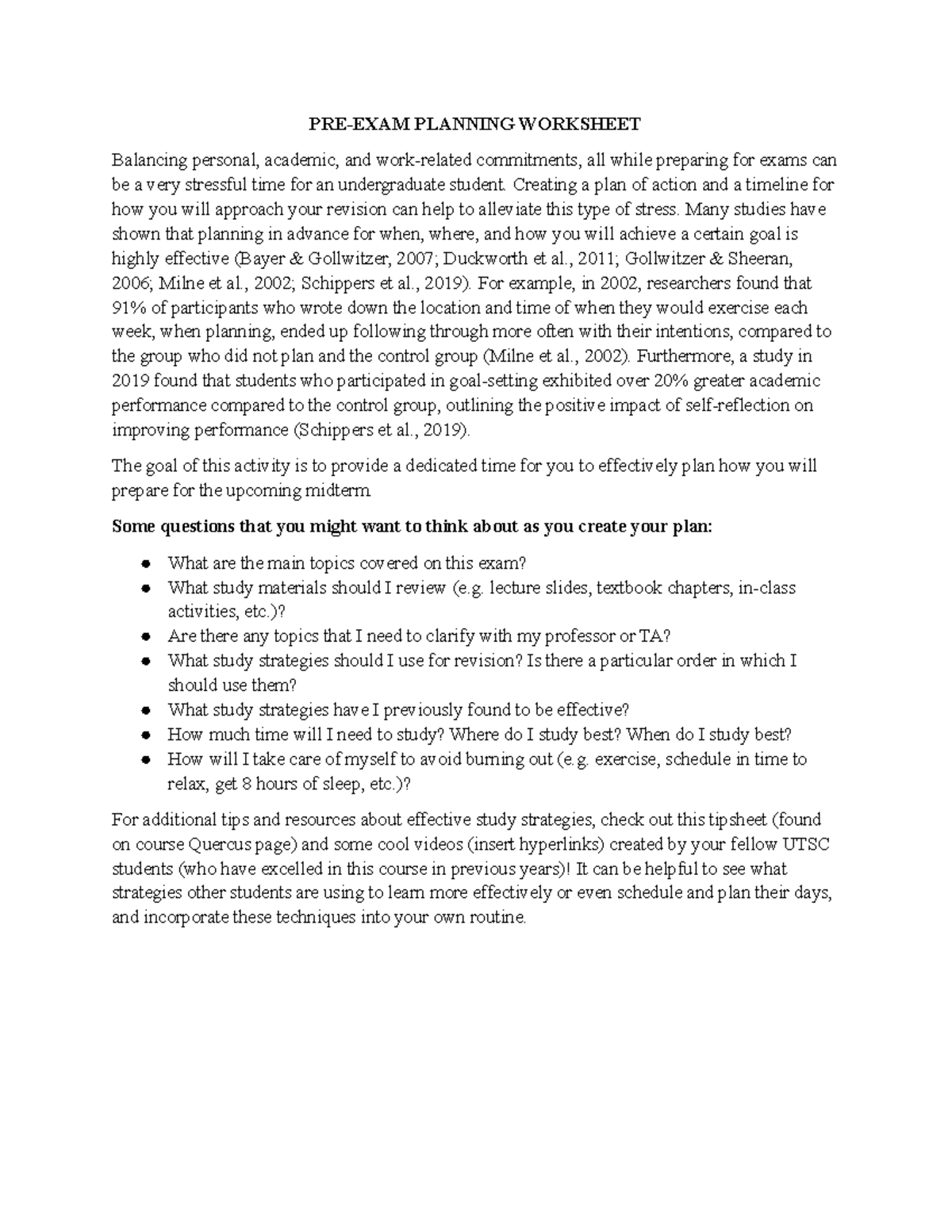 Midterm Exam Preparation: Pre-Exam Planning Worksheet - Studocu