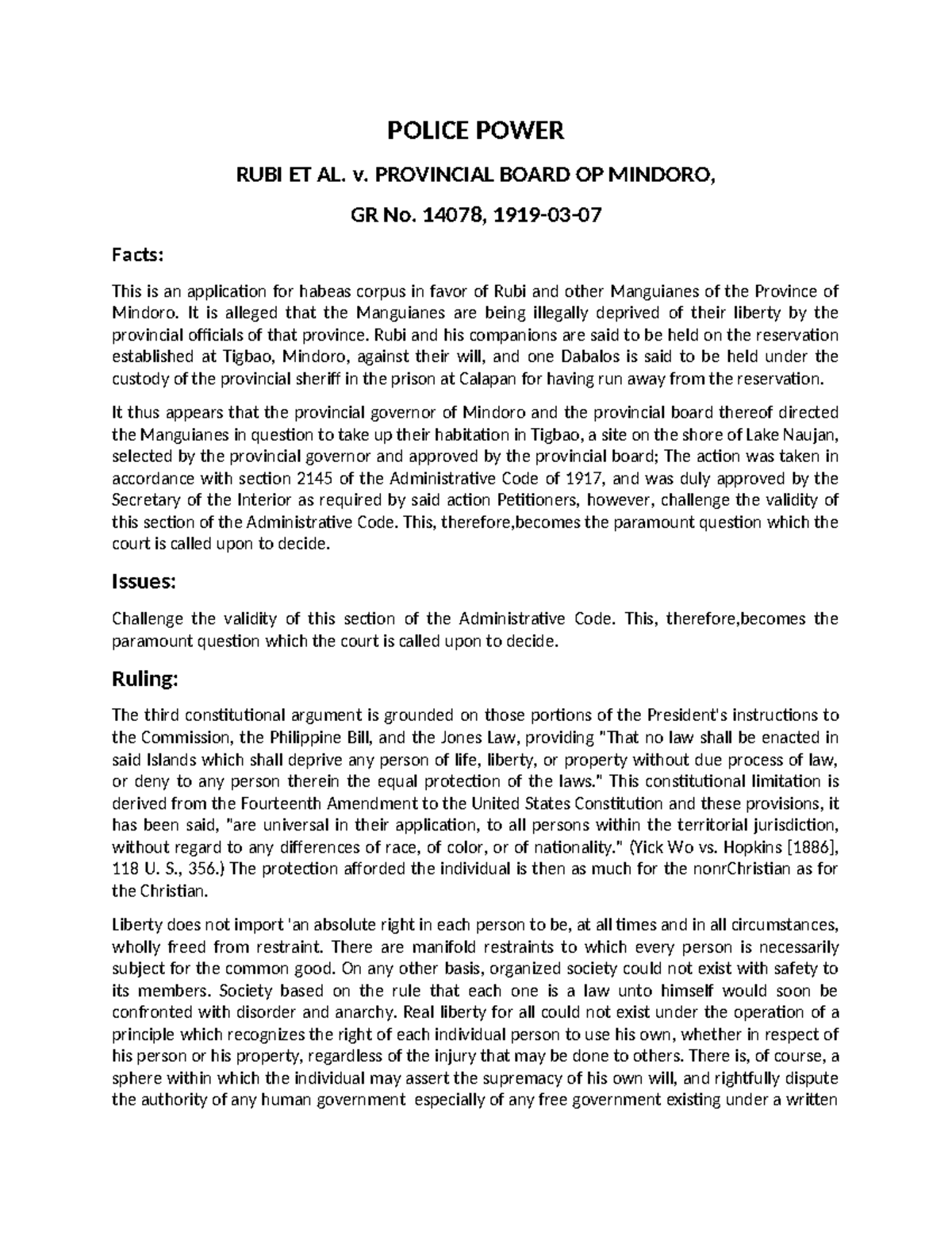 POLICE POWER: Case Digests on Constitutional Law and Due Process - Studocu