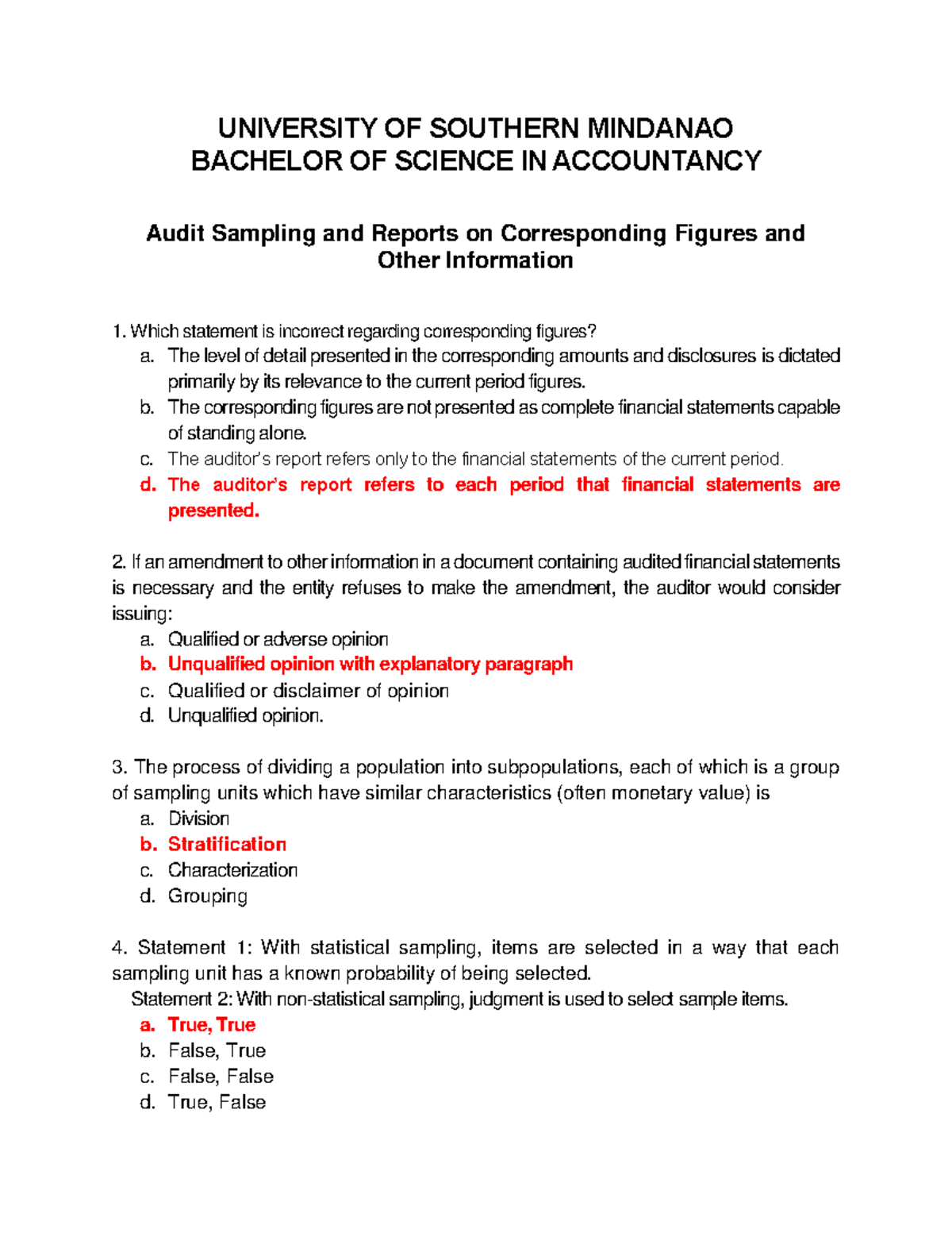 Audit Sampling and Reports on Corresponding Figures and Other ...
