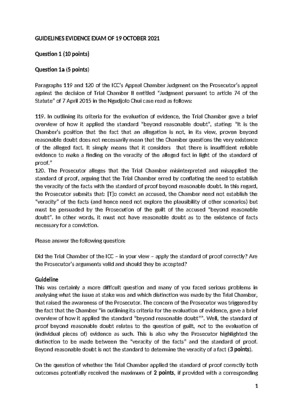 Guidelines for Evidence Exam – ICC Case Study (19 Oct 2021) - Studeersnel