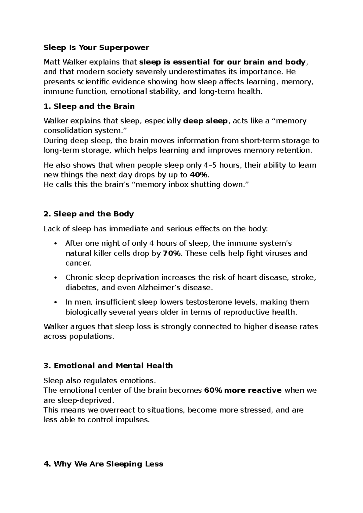 TED Talk Summary: Sleep Is Your Superpower by Matt Walker - Studocu