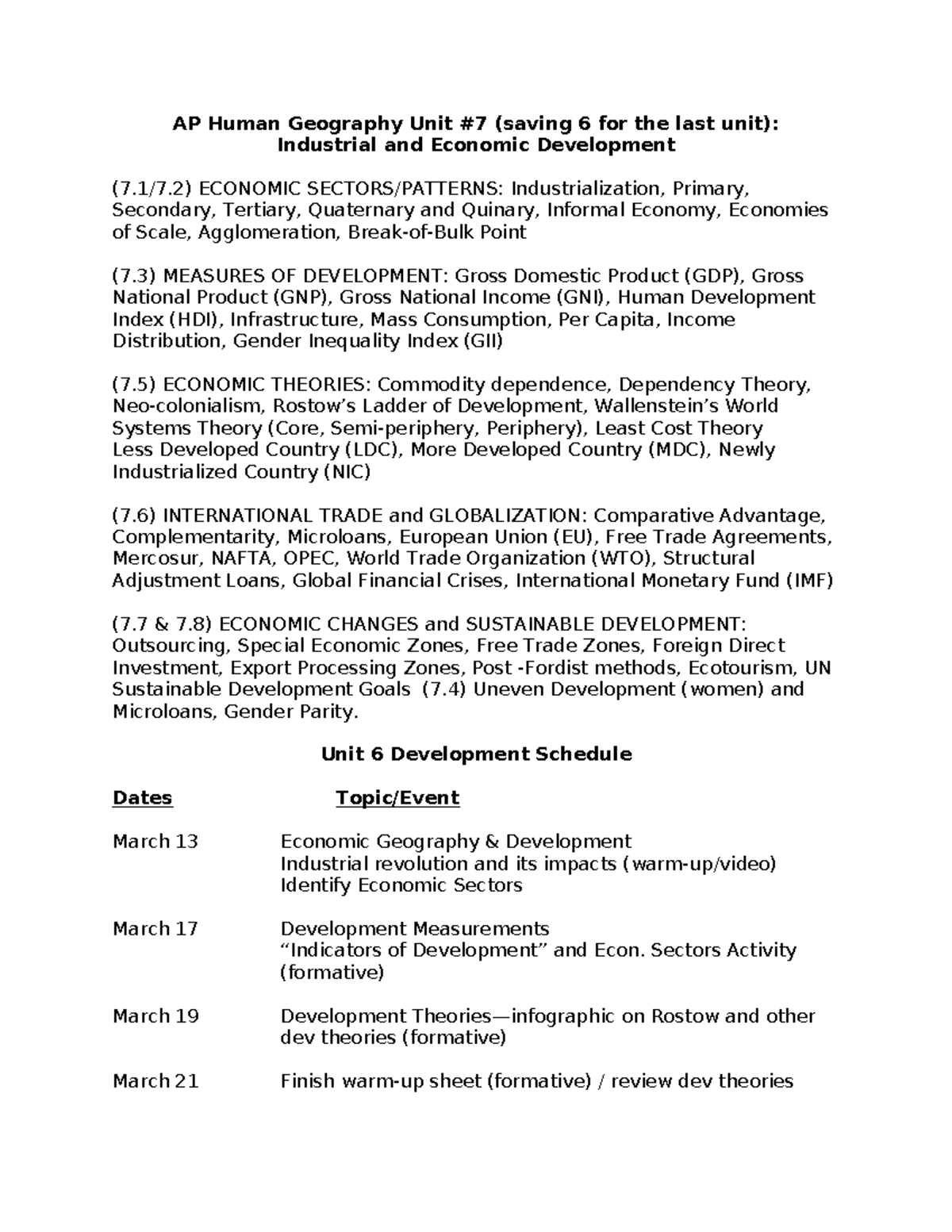 AP Human Geography Unit 7: Industrial and Economic Development Overview ...