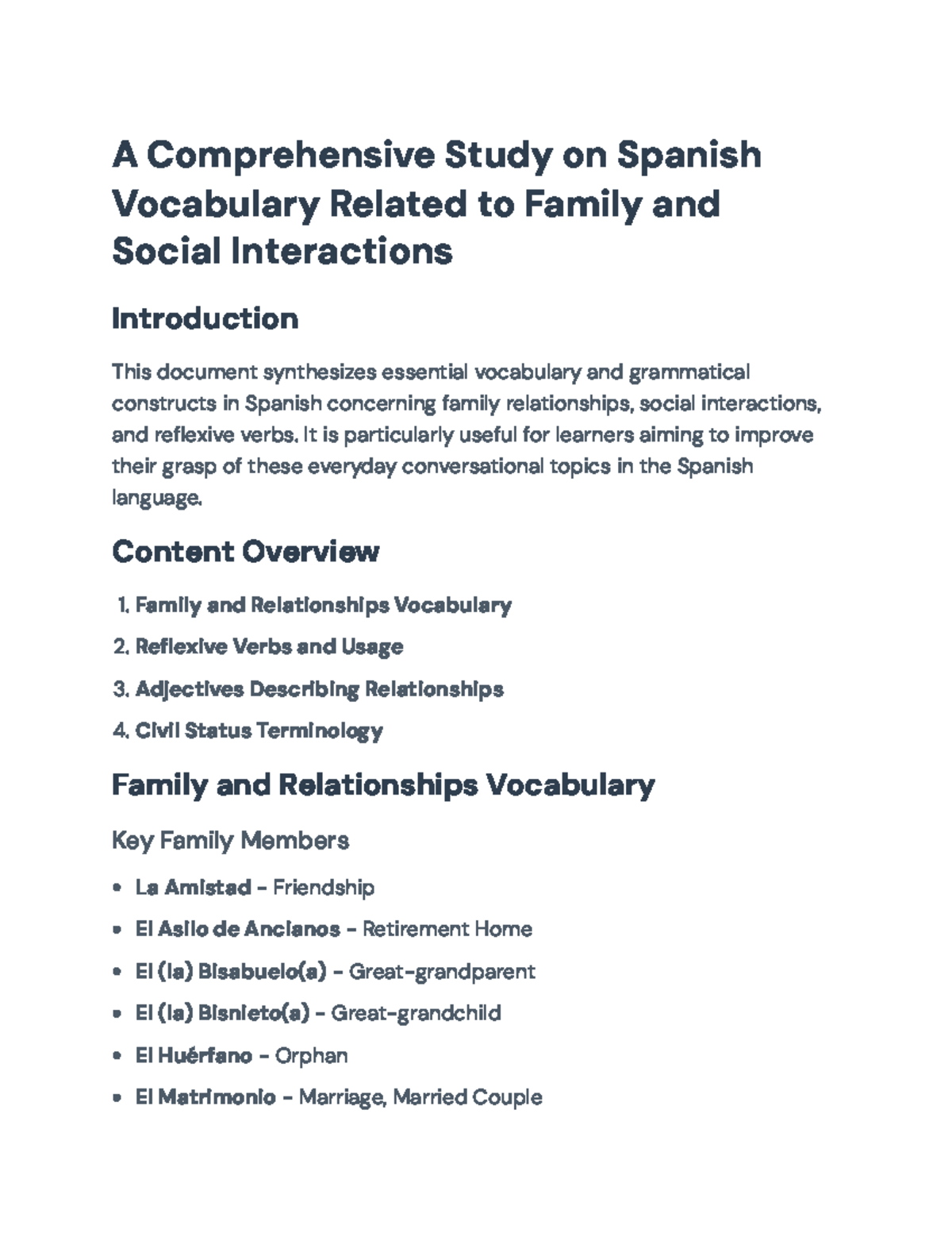 Spanish Vocabulary for Family and Social Interactions: A Guide - A ...