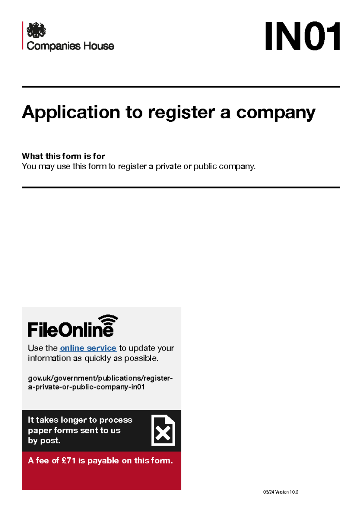 IN01 v10.0 - Application Form for Company Registration - Studocu