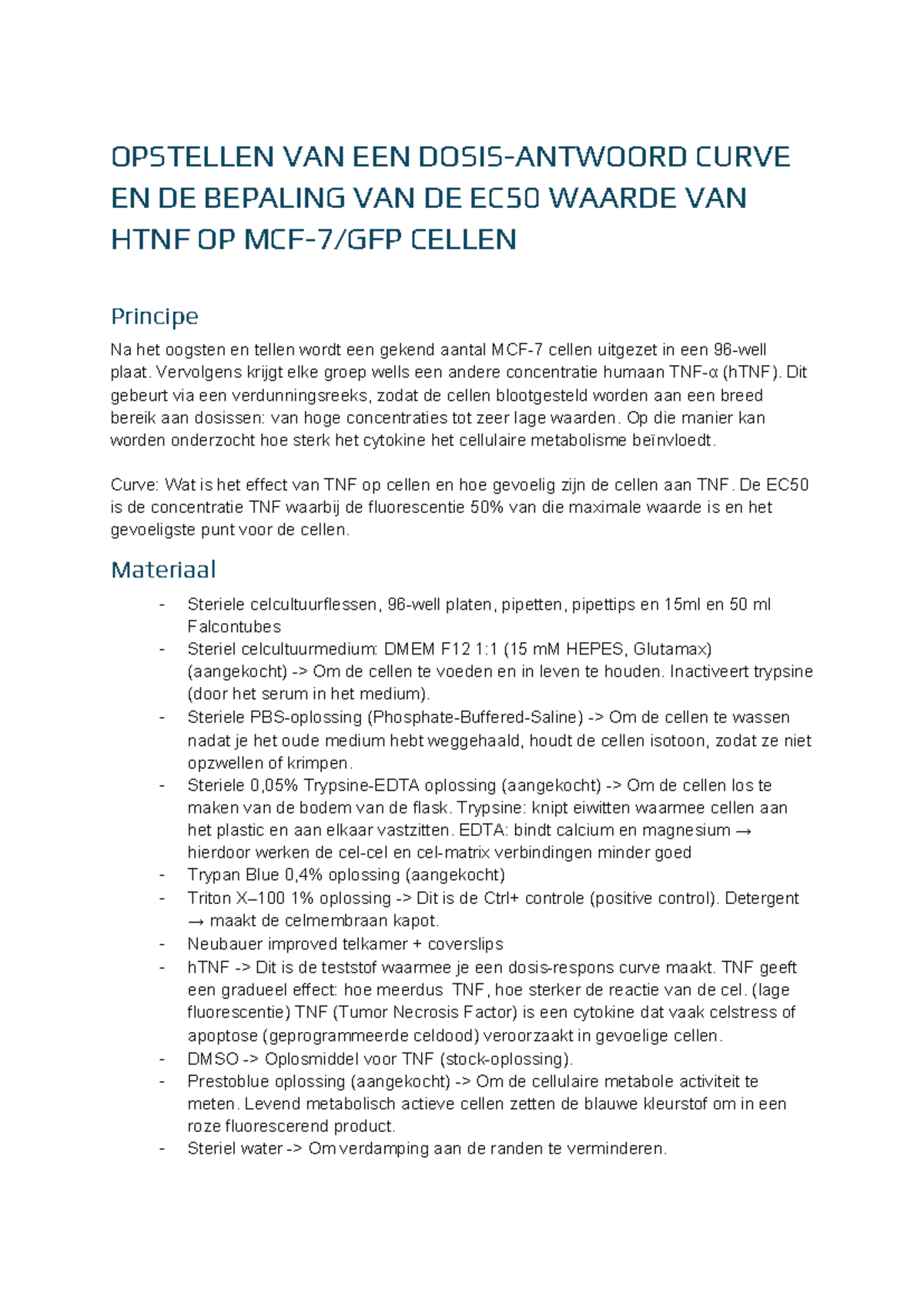 OPSTELLEN VAN DE CURVE EN BEPALING VAN EC50 WAARDE VAN HTNF - Studocu