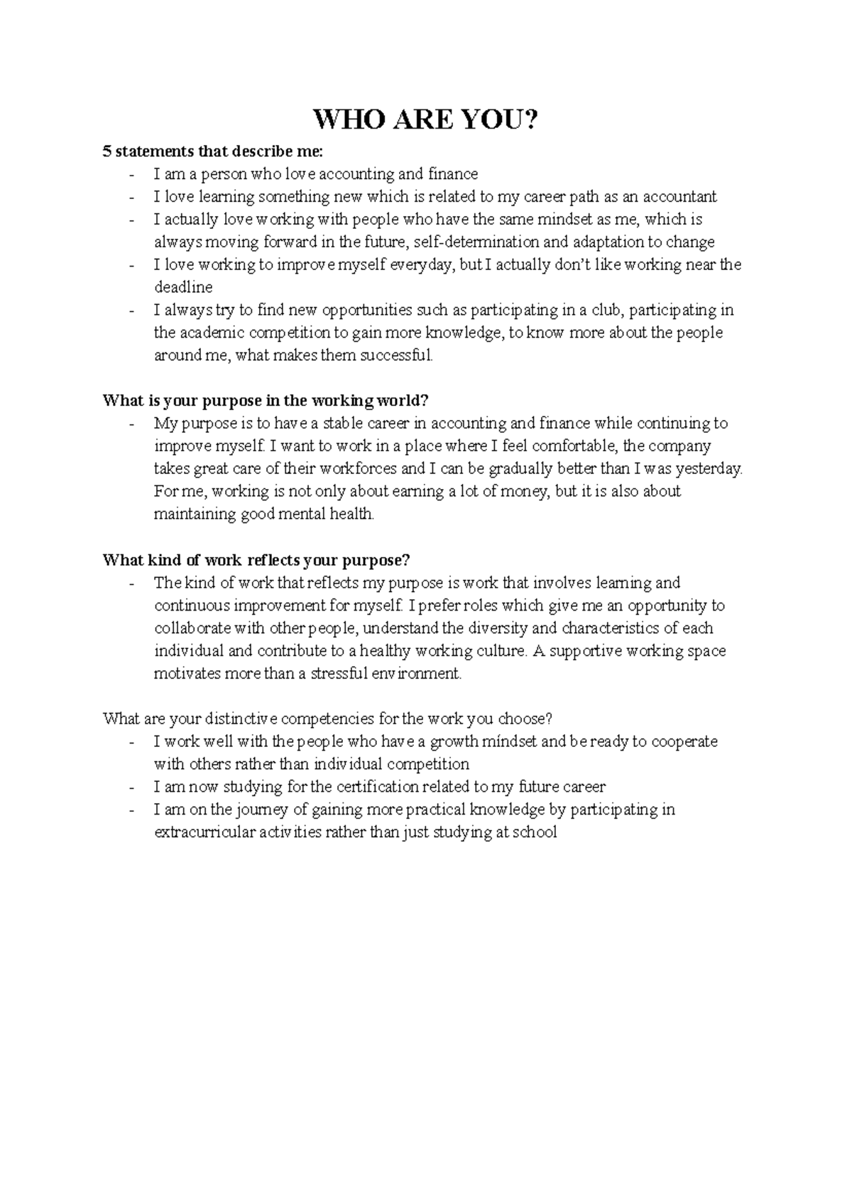 Self-Reflection Essay: My Career Aspirations in Accounting & Finance ...