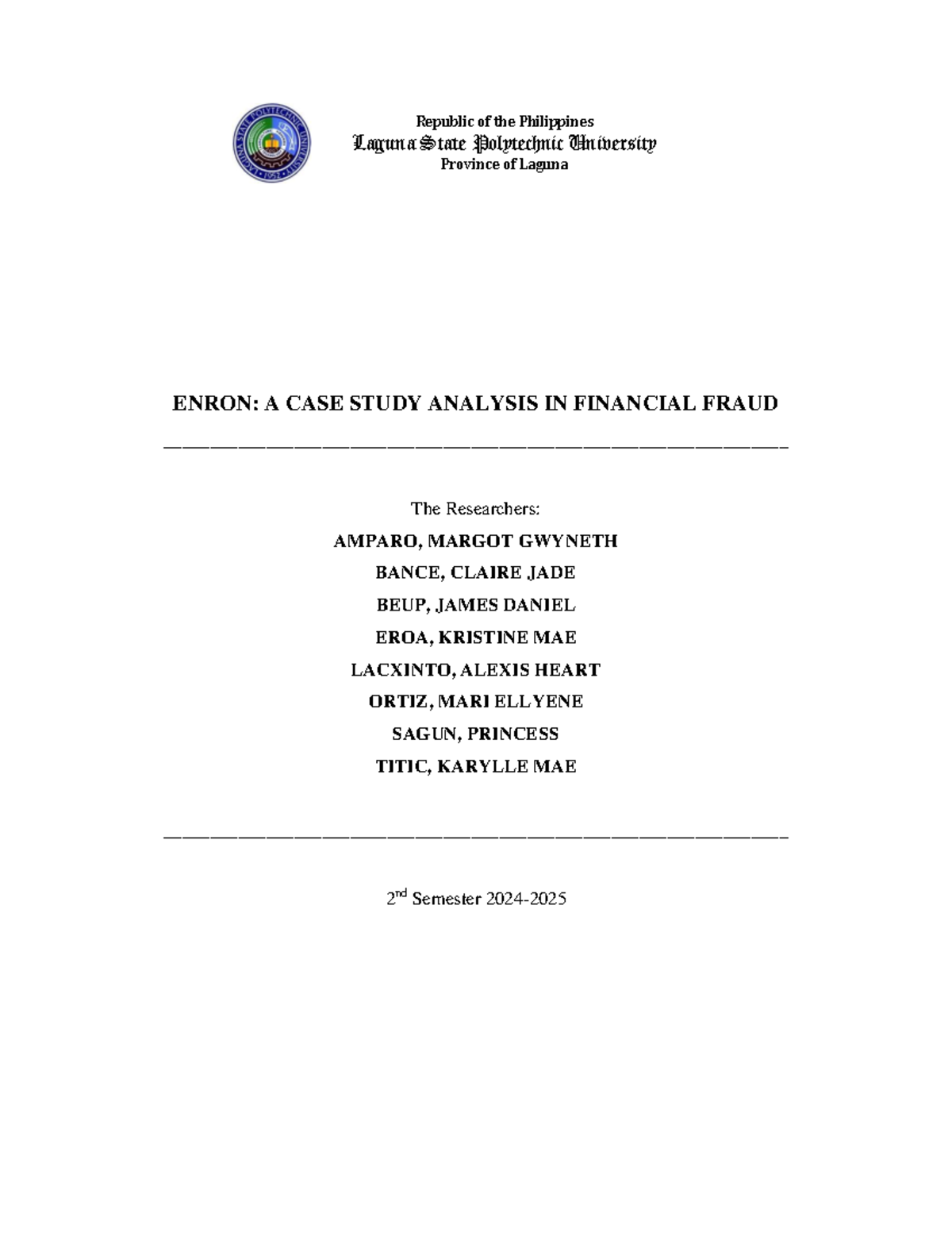 ENRON: A Case Study Analysis of Financial Fraud and Its Implications ...