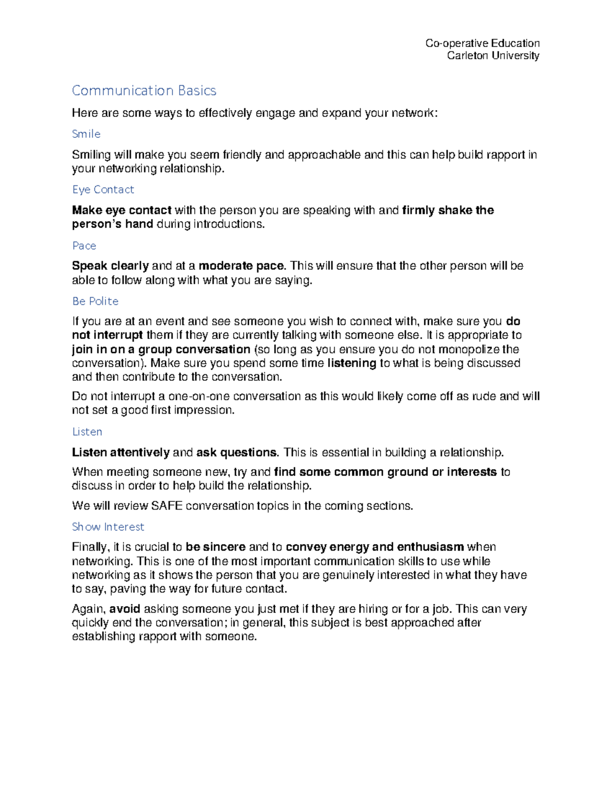 Communication Basics: Effective Networking Strategies at Carleton U ...