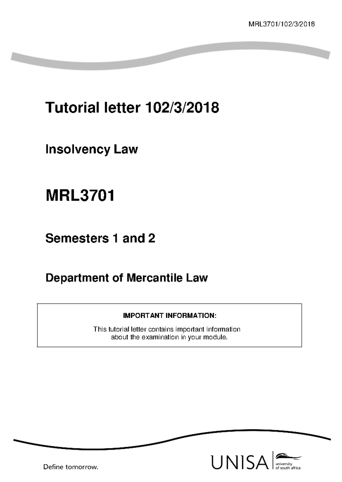 Insolvency Law Overview: Tutorial 102/3/2018 for MRL Course - Studocu