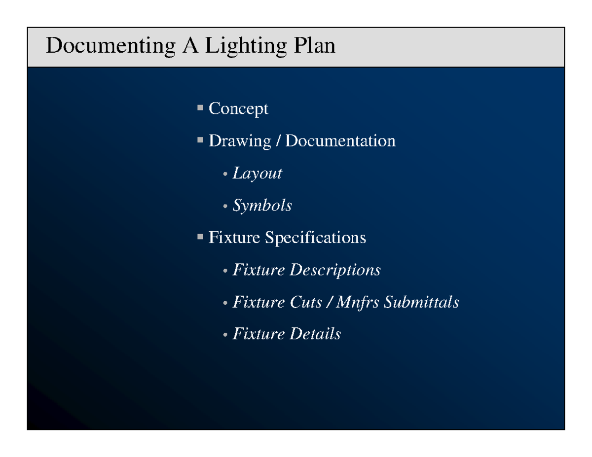 Lighting Design: Comprehensive Documentation and Specifications Guide - Studocu