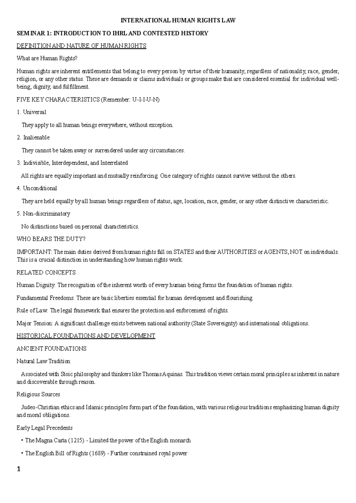 IHRL Seminar Notes: Introduction to Human Rights and Their History ...