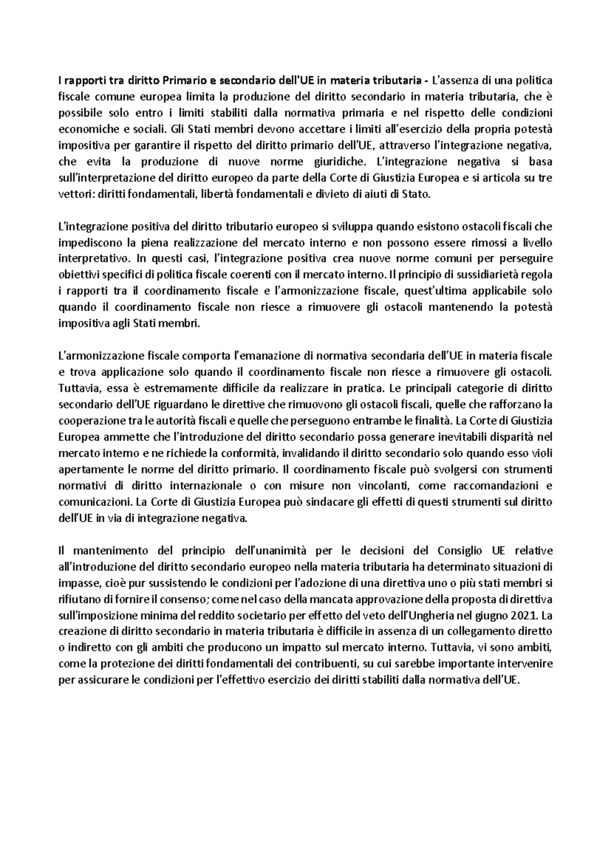 I rapporti tra diritto Primario e Secondario UE in materia tributaria ...