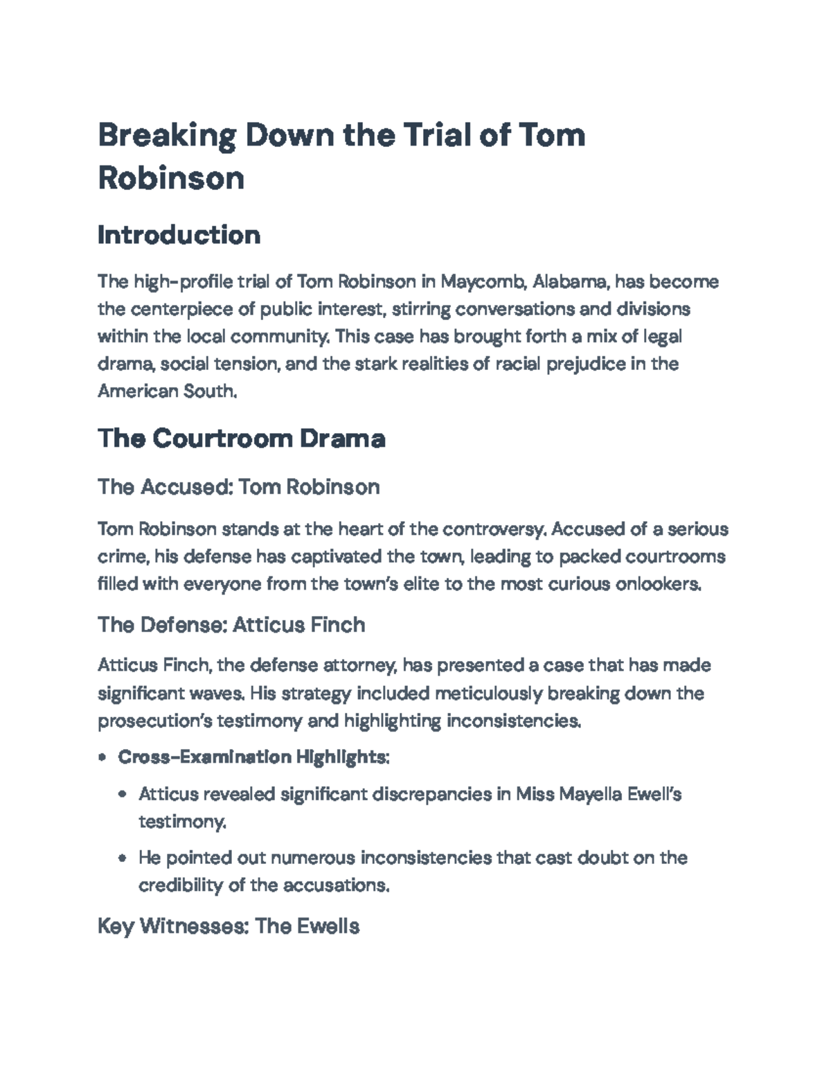 ENG 202: Trial Analysis of Tom Robinson - Examining Legal & Racial ...