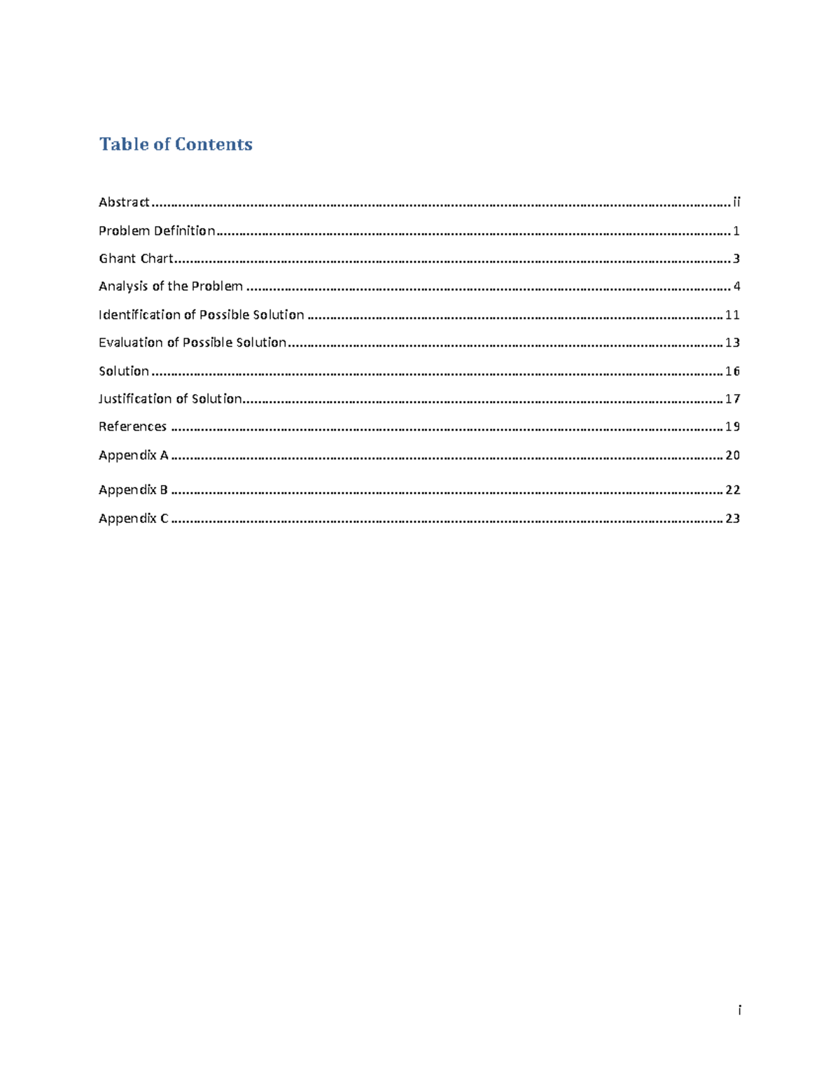 Cape-unit-1-ia-sample - i Table of Contents Problem Definition Abstract ii Ghant Chart Analysis ...