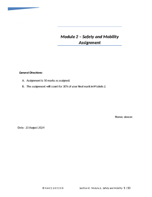 Safety and mobility - Module 2 – Safety and Mobility Assignment General ...