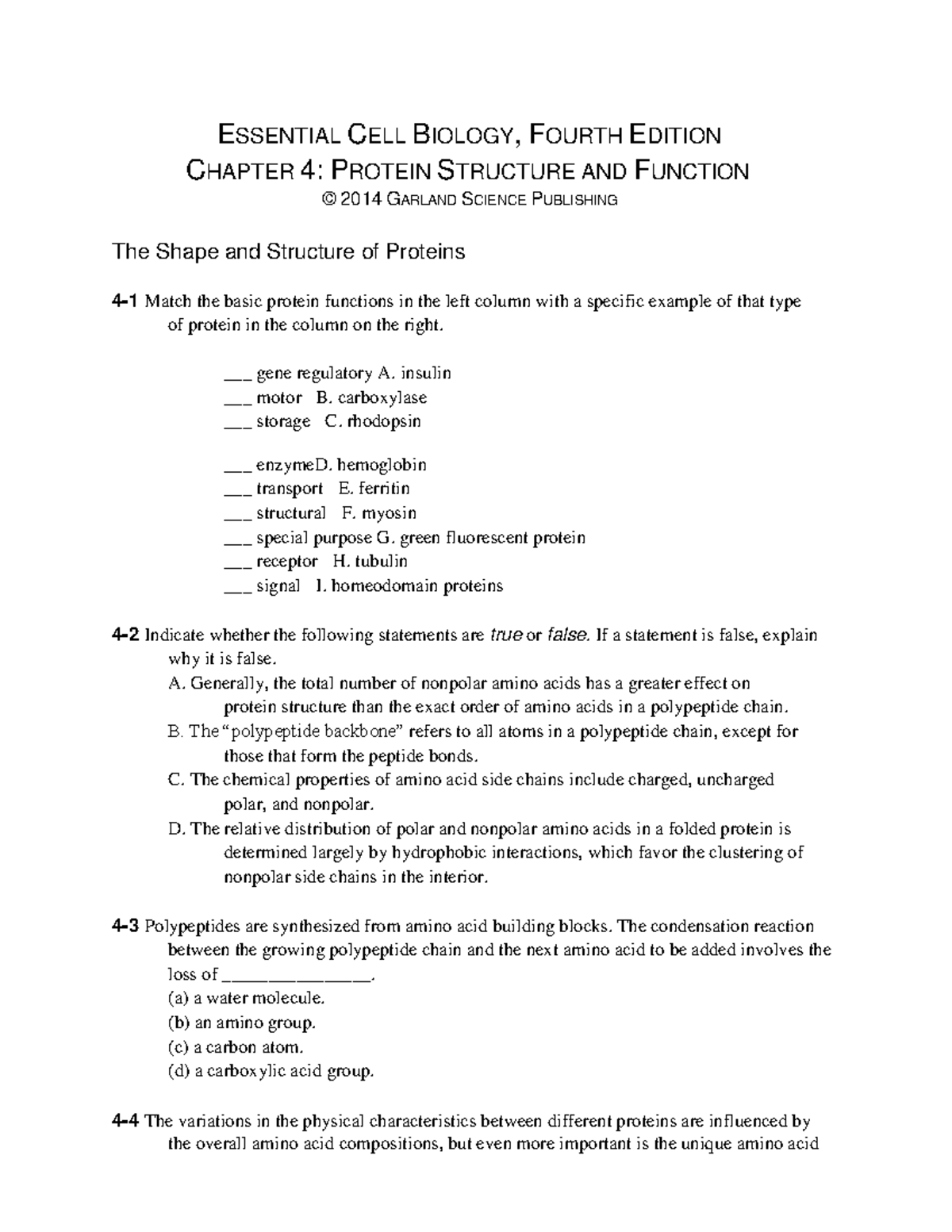 Protein Structure and Function: Quiz - Studocu
