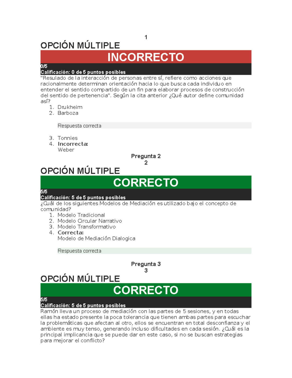 Examen de mediación comunitaria - Opción múltiple y respuestas correctas - Studocu
