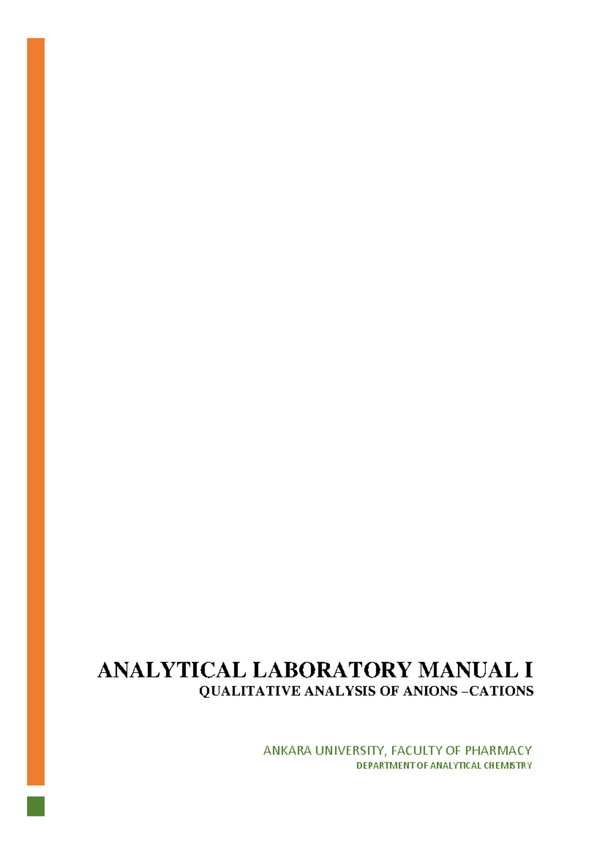 Analytical Chemistry LAB Manual I: Qualitative Analysis of Anions - Studocu