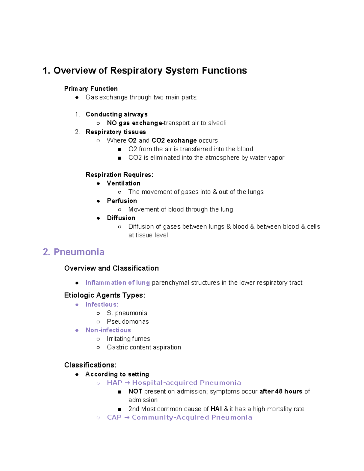 Week 6: Overview of Respiratory Disorders and Pneumonia Classifications ...
