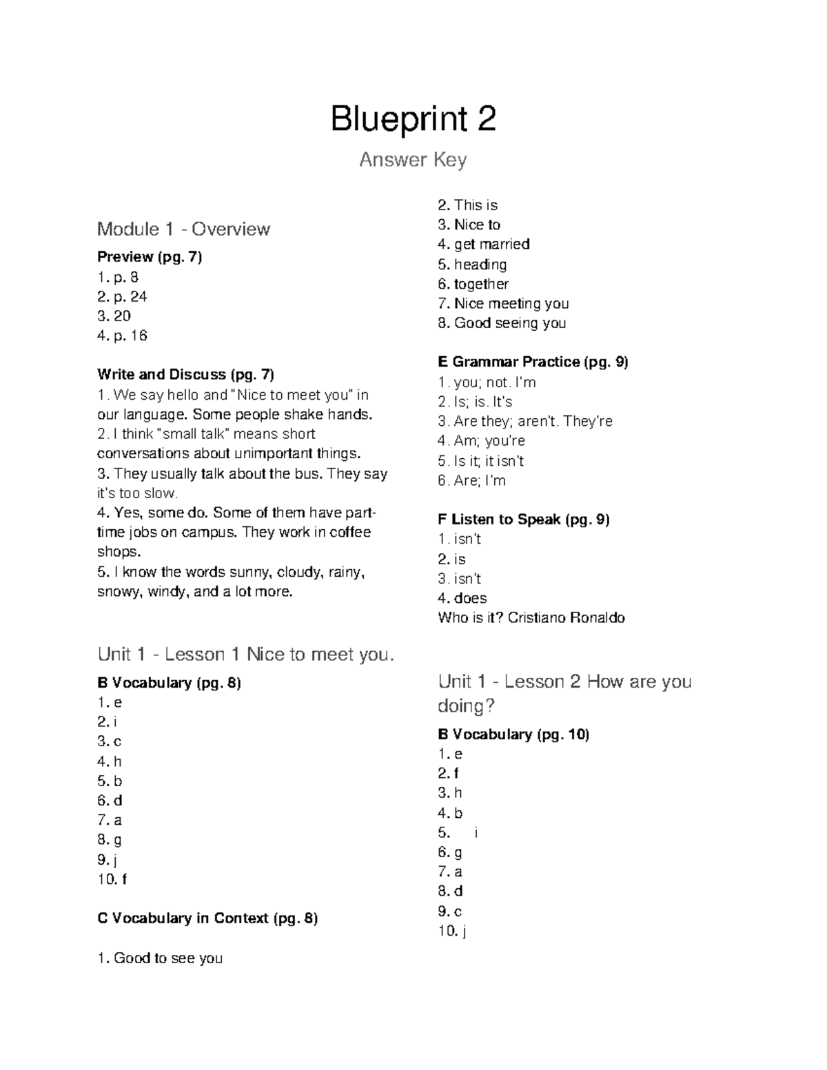Blueprint 2 Student Book Answer Key - All Modules Review - Studocu