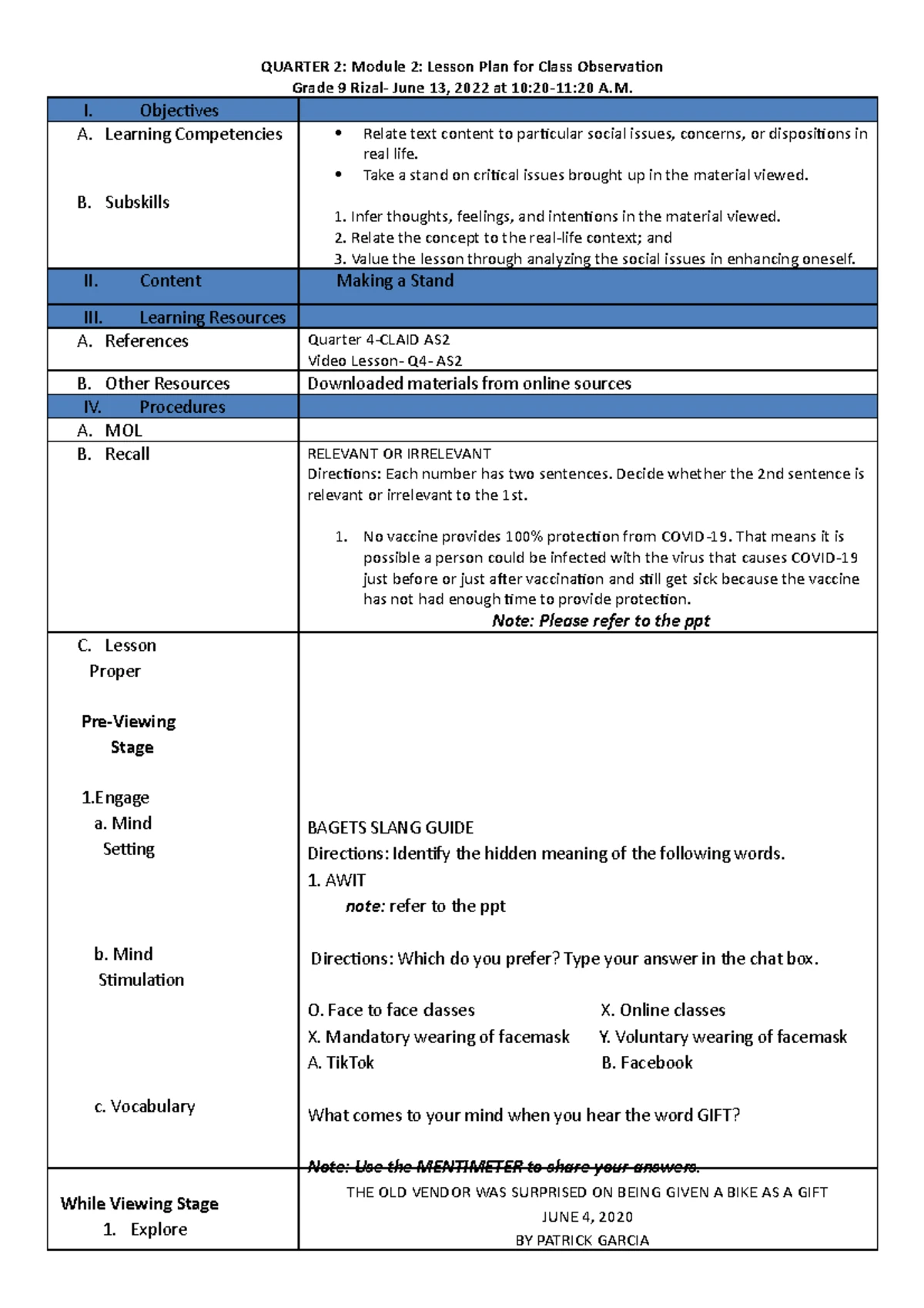 SY 2024-25 SELG Action Plan for General Vicente Lim Elementary School ...