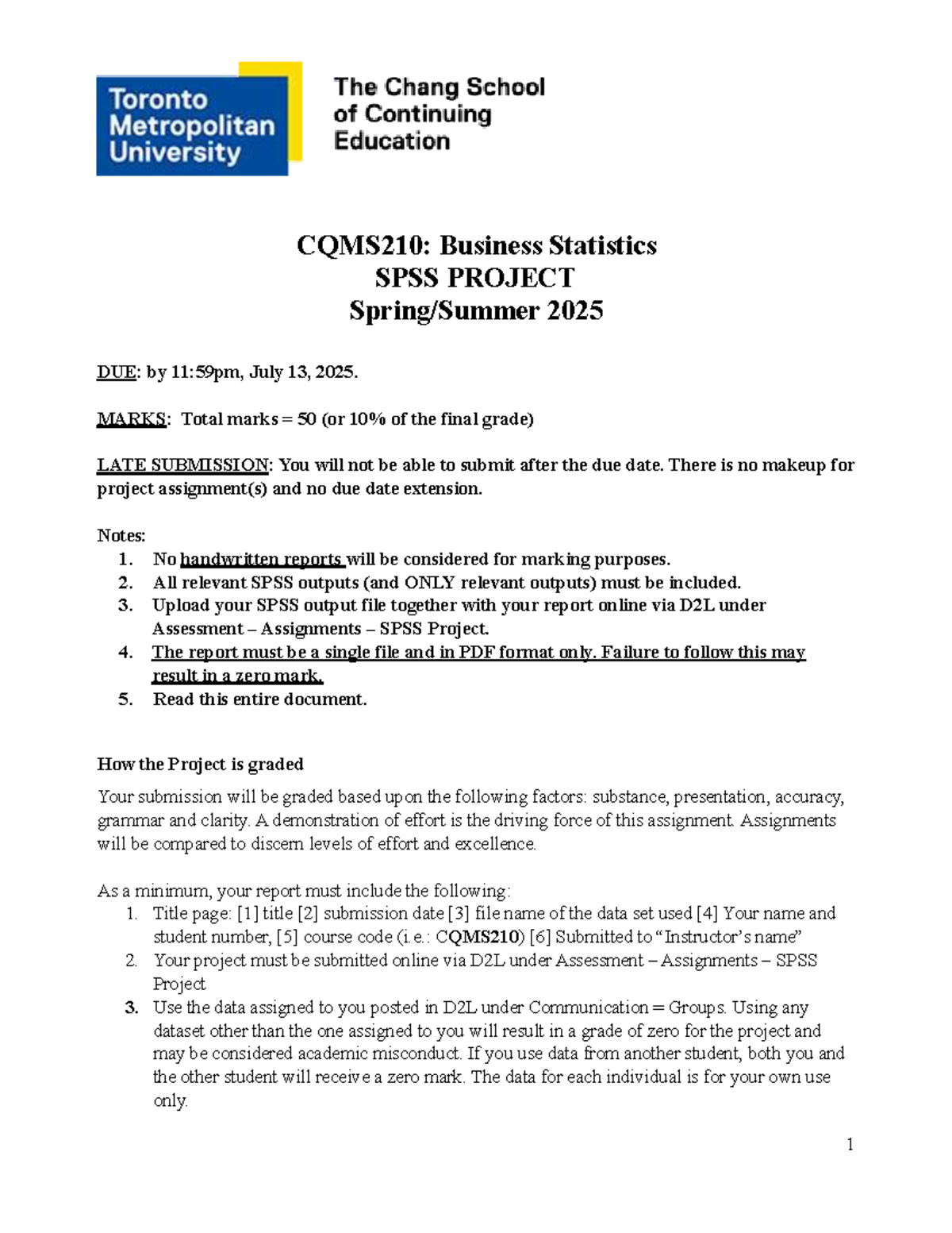 CQMS210: Business Statistics SPSS Project Guidelines & Submission ...
