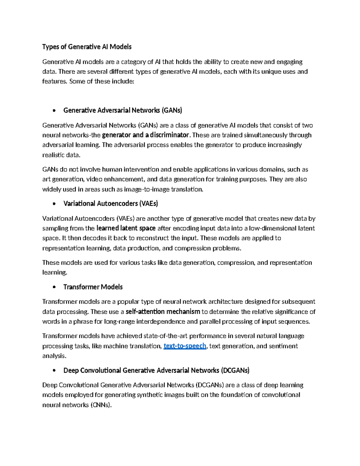 Types of Generative AI Models: GANs, VAEs, and Transformers - Studocu