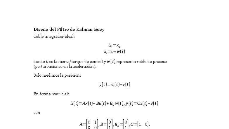 Ejemplo FK - Control Moderno: Diseño del Filtro de Kalman LQR - Studocu