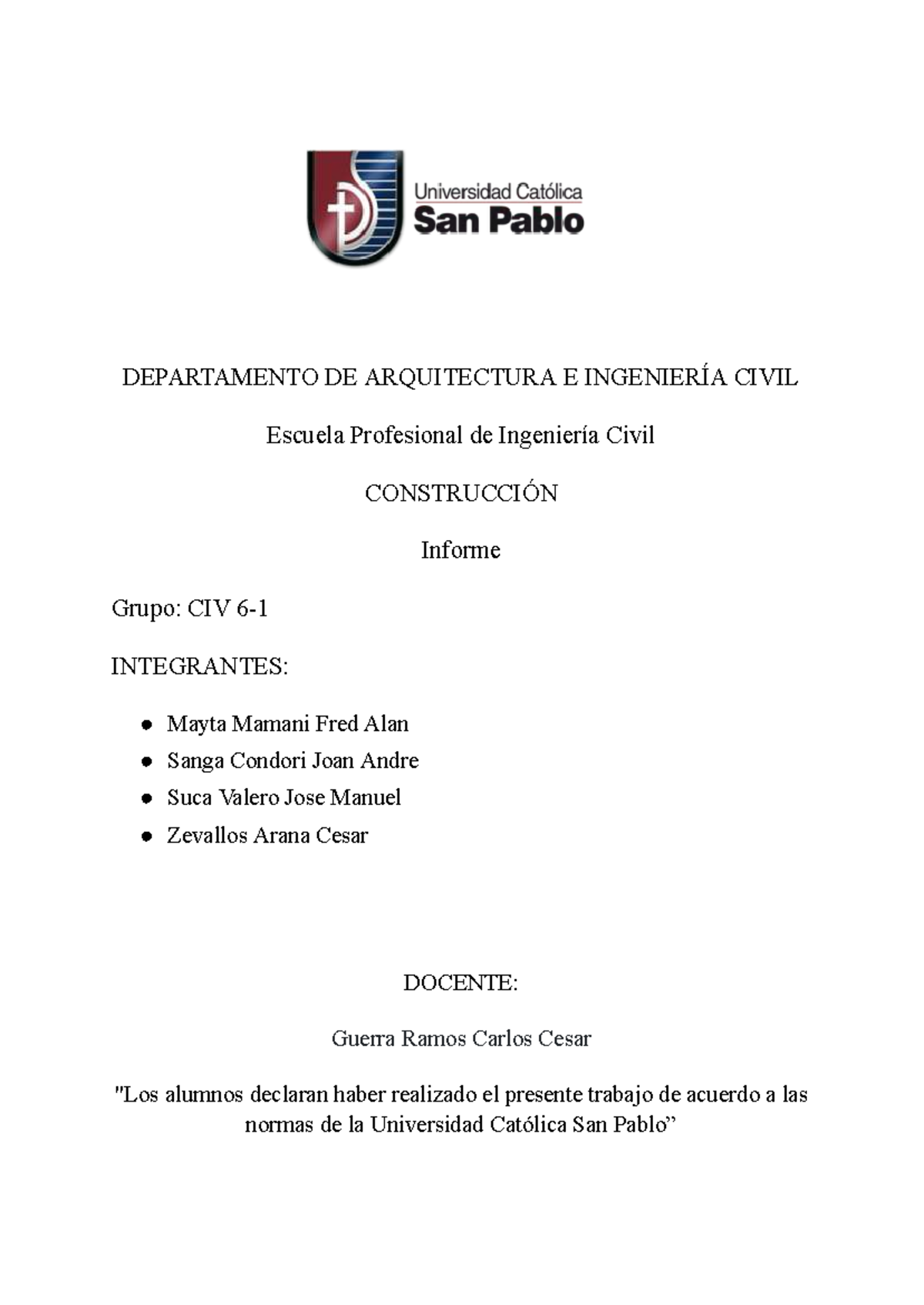 Informe de Construcción CIV: Visita Técnica y Análisis 2025 - Studocu