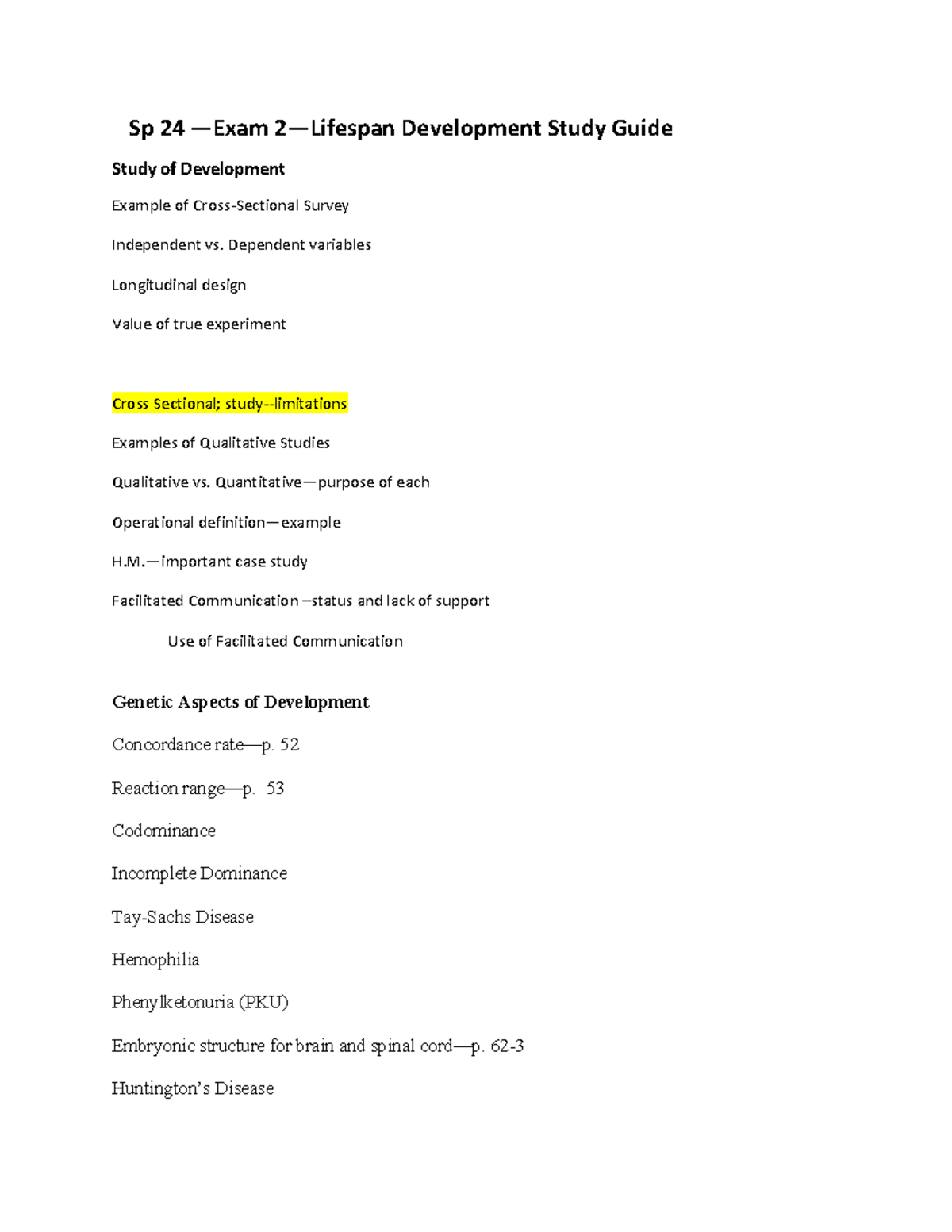 Sp 24 Study Guide - Exam 2: Lifespan Development Concepts - Studocu