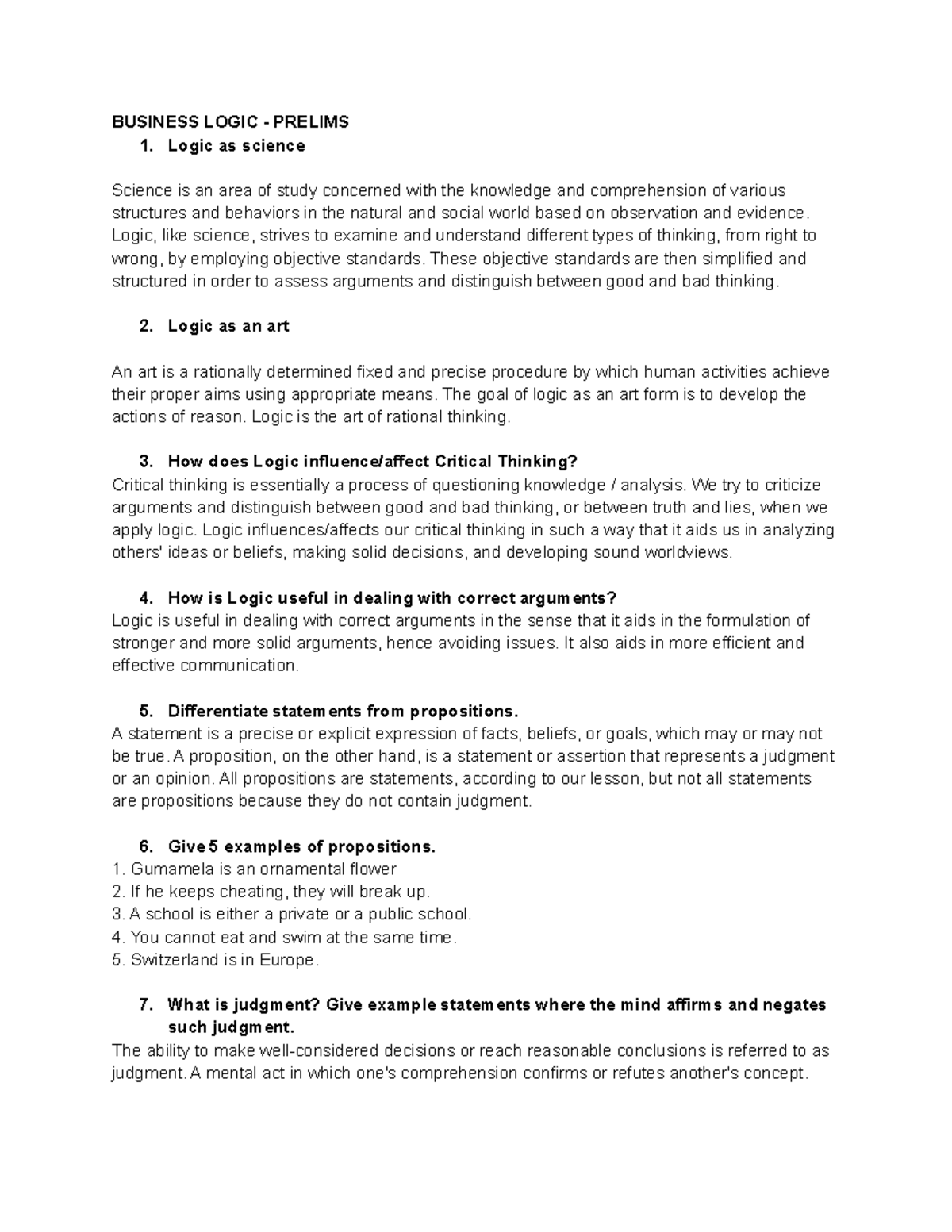 Business Logic - Prelims Study Guide and Notes - Studocu