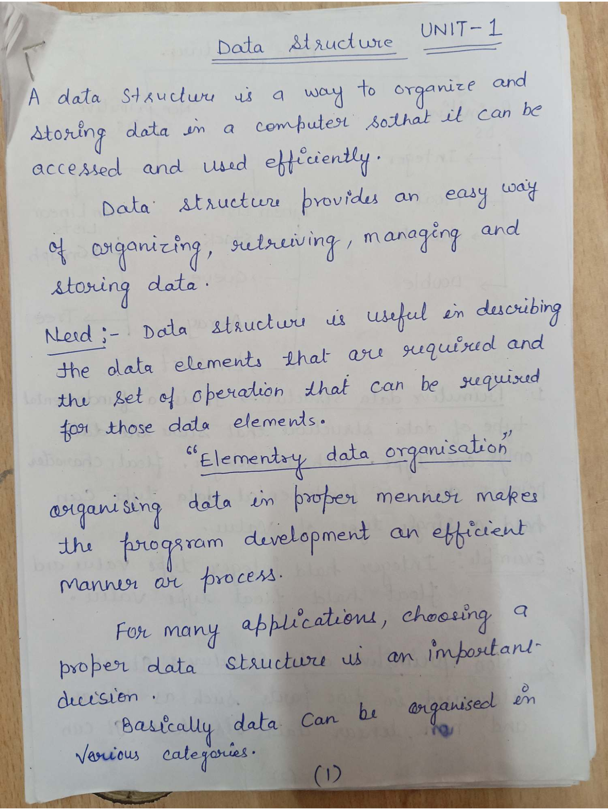 Data Structure Notes (DS101) - Unit 1 Overview and Concepts - Studocu