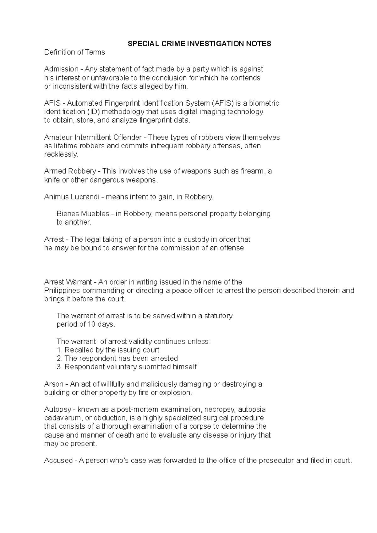 CDI 2 PART 1 Special Crime Investigation Study Notes - Studocu