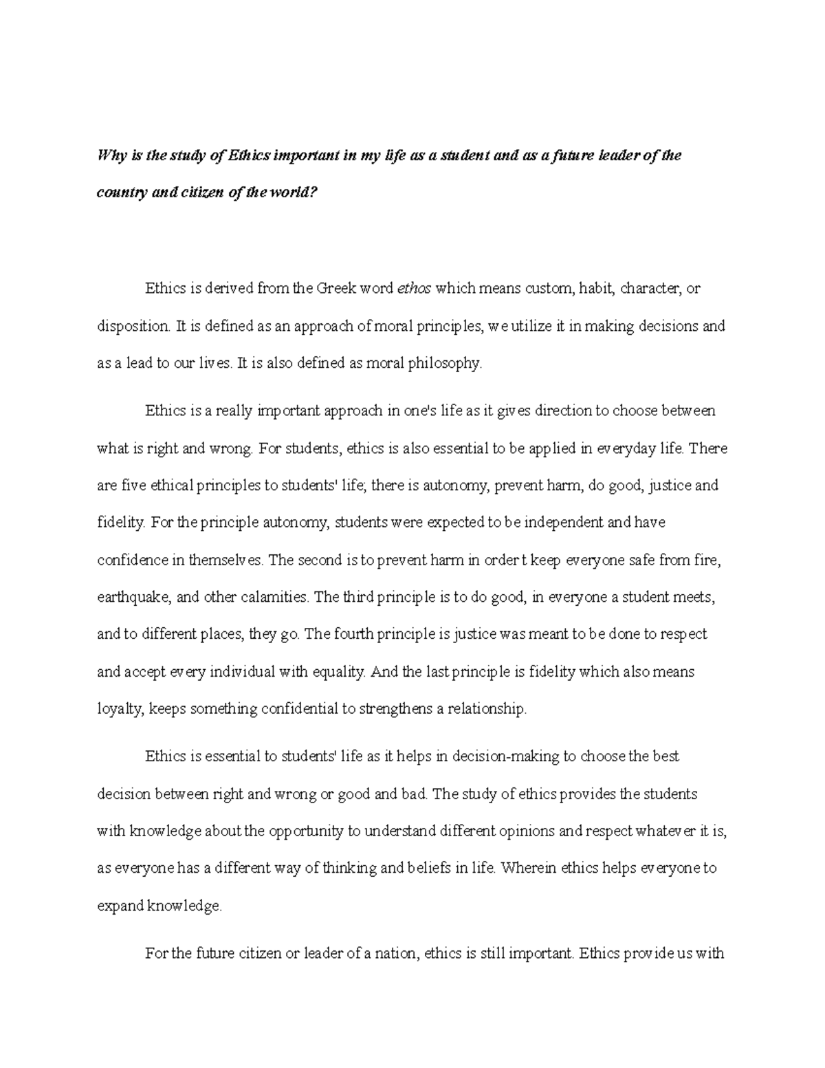 Ethics in Student Life: Importance for Future Leaders and Citizens ...