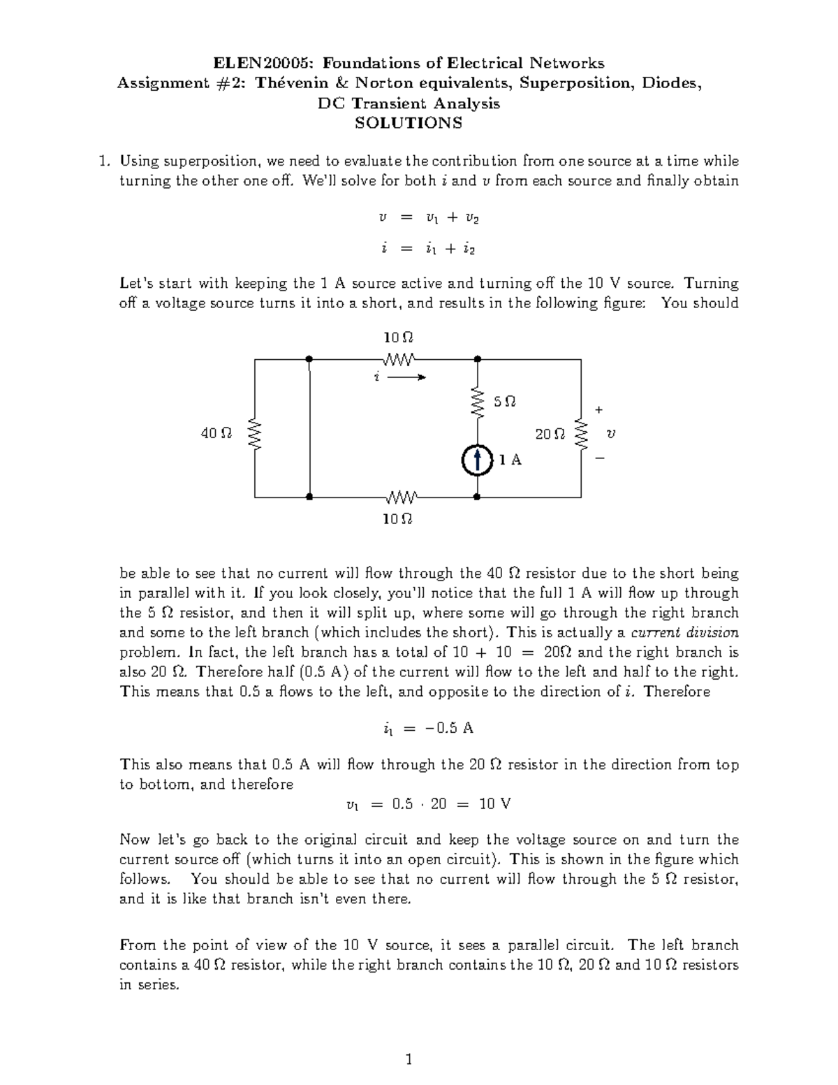 FoEN 2: Assignment Solutions on Norton Equivalents & Diode Analysis ...