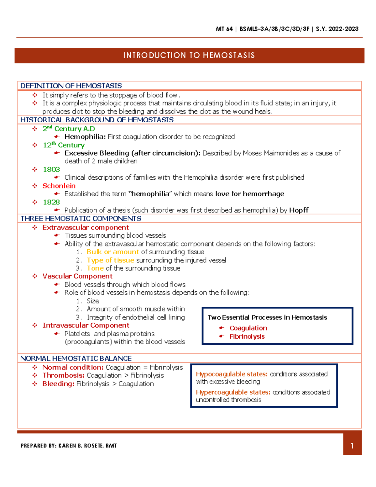 Lecture 5-Introduction to Hemostasis - INTRODUCTION TO HEMOSTASIS ...