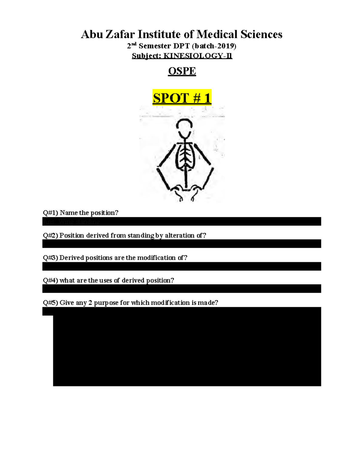 Kine-ll OSPE - 2nd Sem DPT Positions and Muscle Functions Guide - Studocu